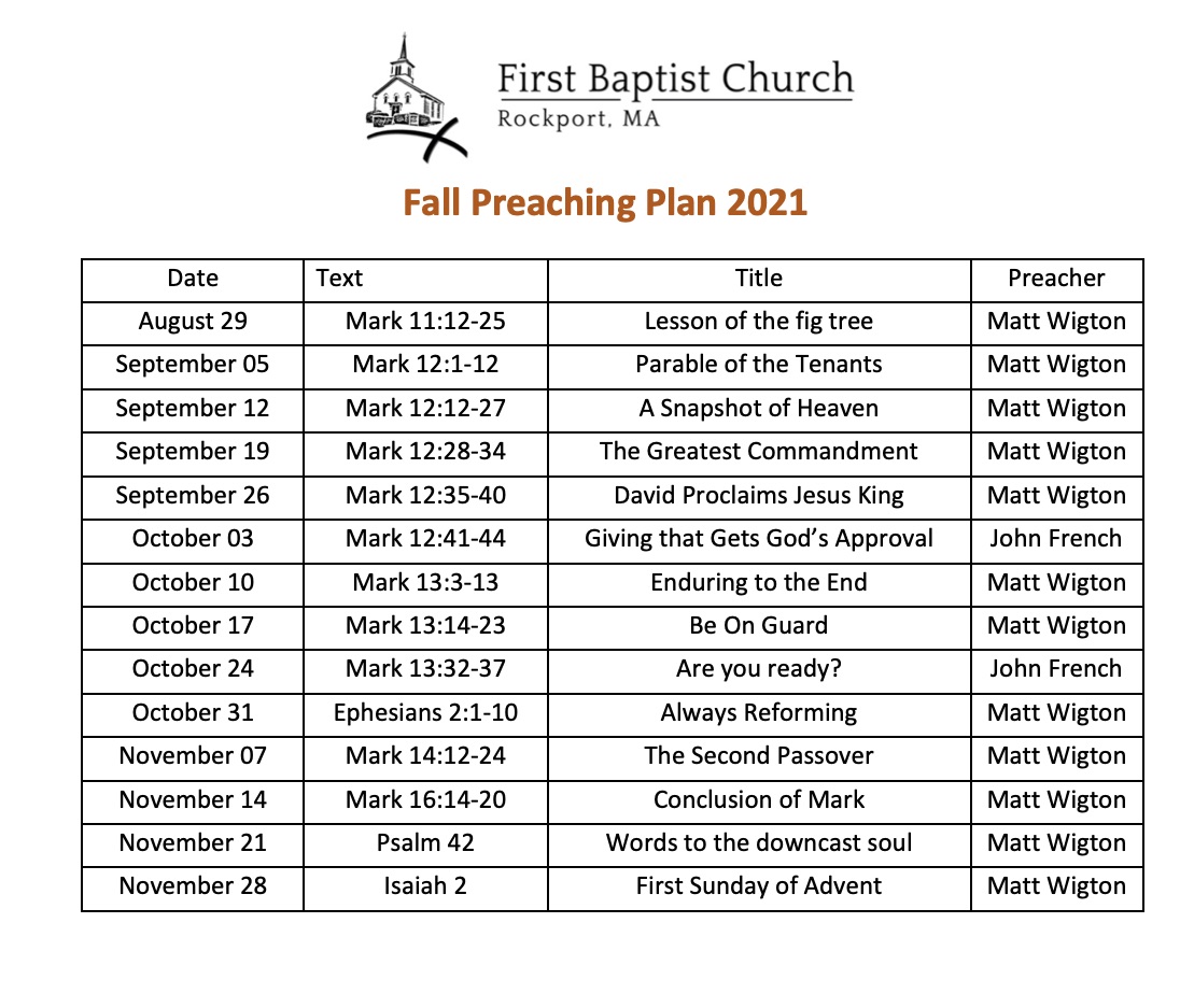 Fall Preaching Plan 2021 | First Baptist Church of Rockport