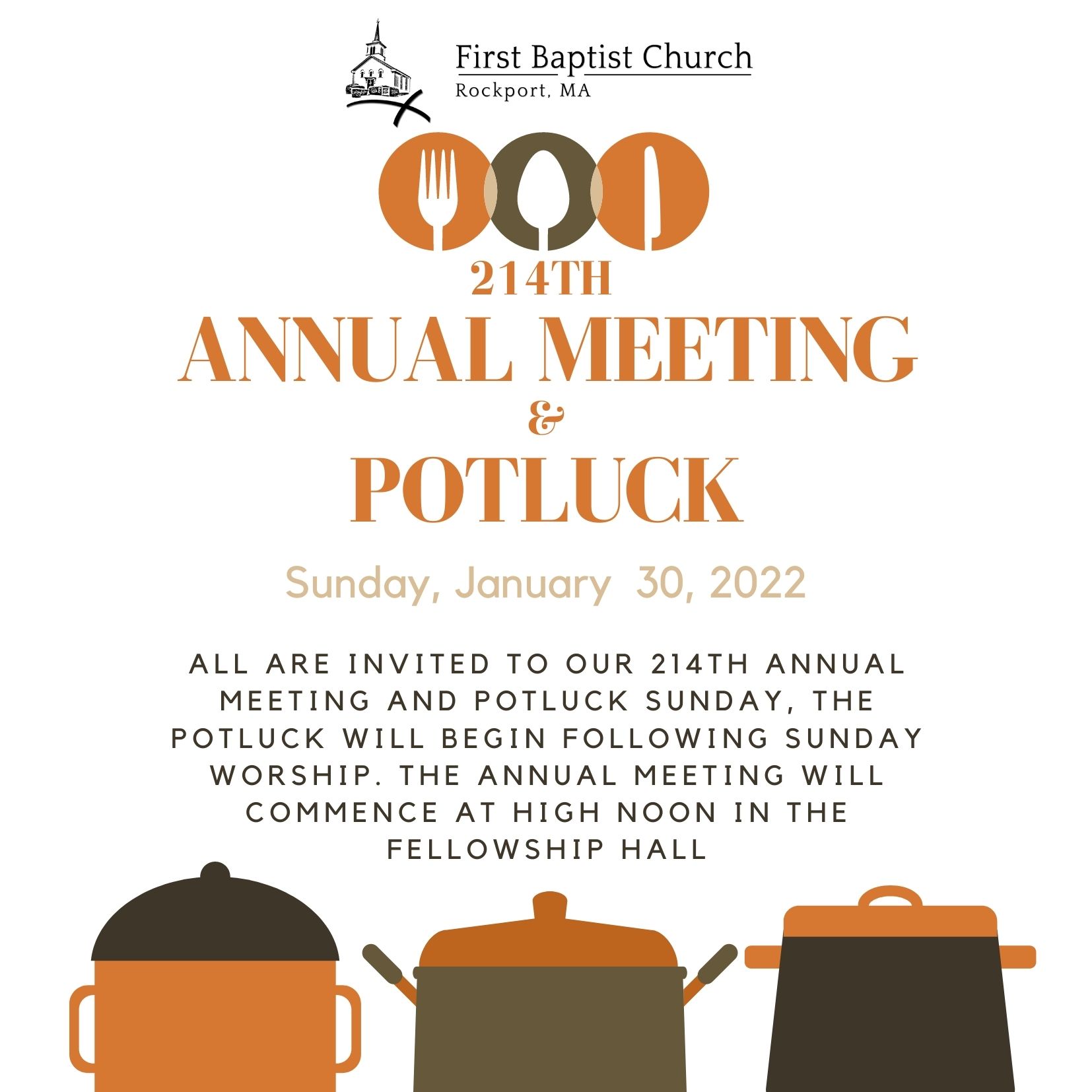 Orange Brown Potluck Invitation | First Baptist Church of Rockport